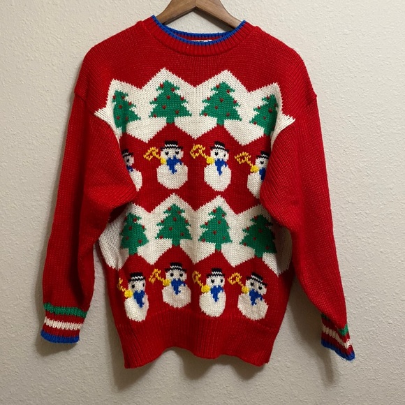 Bravo | Sweaters | Vintage Christmas Tree And Snowman Knitted Sweater ...